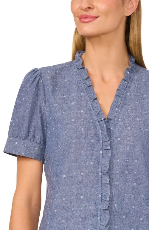 CECE DUPRAZ Ruffle Trim Chambray Top