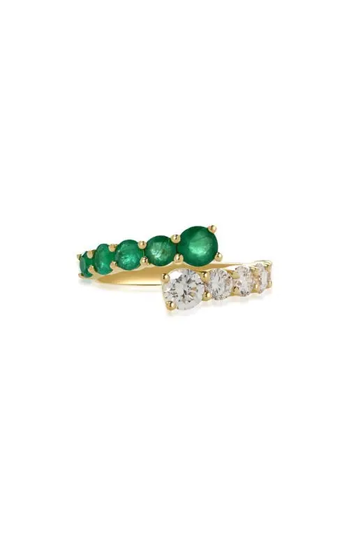 VALANI ATELIER Diamond & Emerald Bypass Band Ring - 14k Yellow Gold