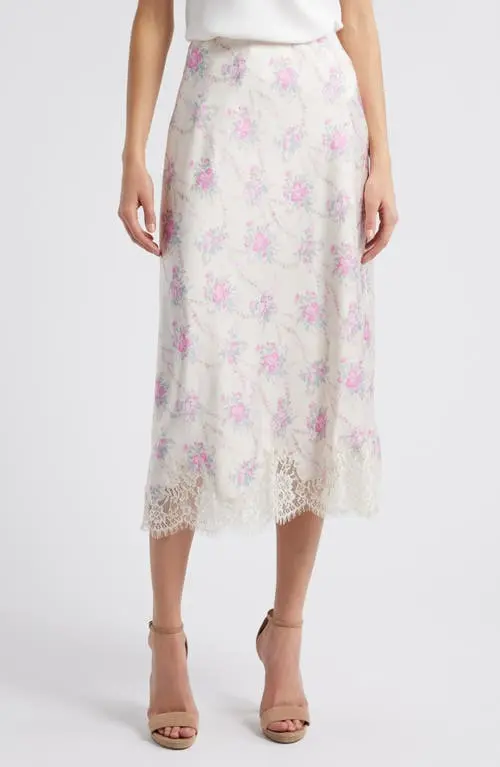 LoveShackFancy Malina Floral Lace Hem Skirt - Rose Picnic