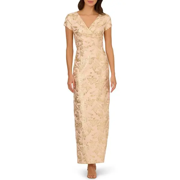 Adrianna Papell Matelasse Floral Metallic Gown - Champagne/Gold |  Editorialist