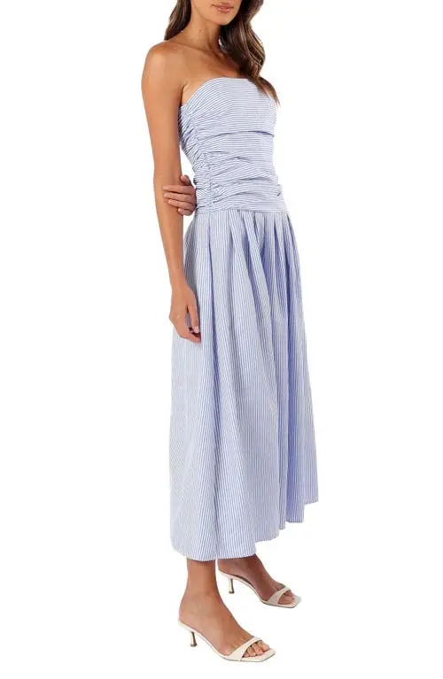 blue and white striped strapless maxi dress Nautical and Navy-Blue Horizontal Stripe Strapless Dress – Tiki Island  Boutique main image 0