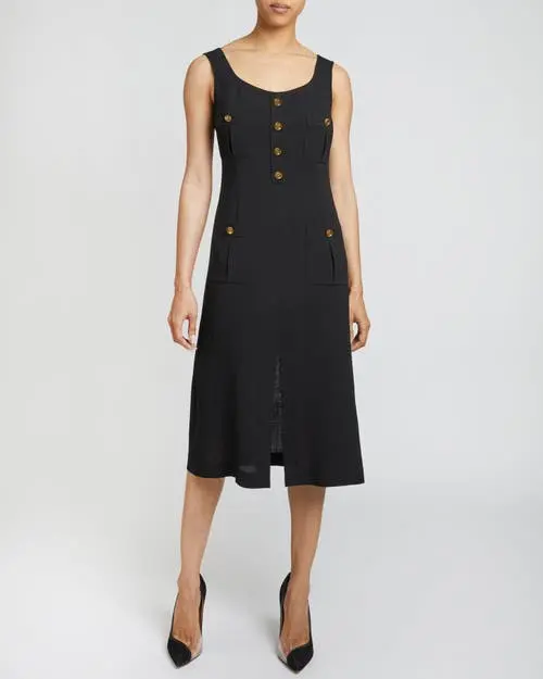 Santorelli A-line Sleeveless Wool Crepe Dress