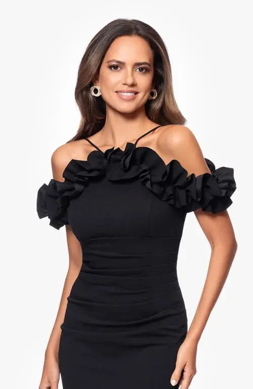 XSCAPE EVENINGS Ruffle Detail Body-con Gown