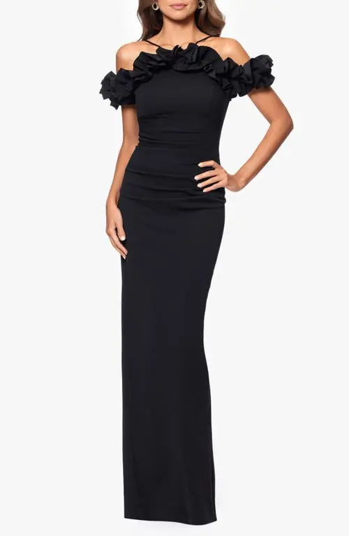 XSCAPE EVENINGS Ruffle Detail Body-con Gown