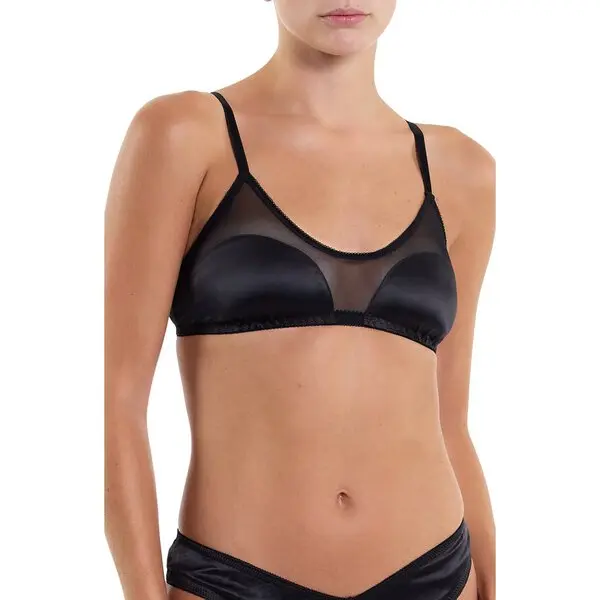 Hanky Panky Mesh Panel Satin Bralette - Black