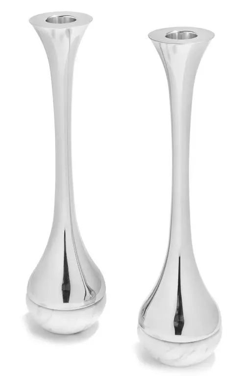 ANNA NEW YORK Dual Set Of 2 Candlesticks - Carrara Silver