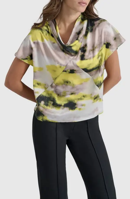 Dkny High Cowl Neck Printed Top