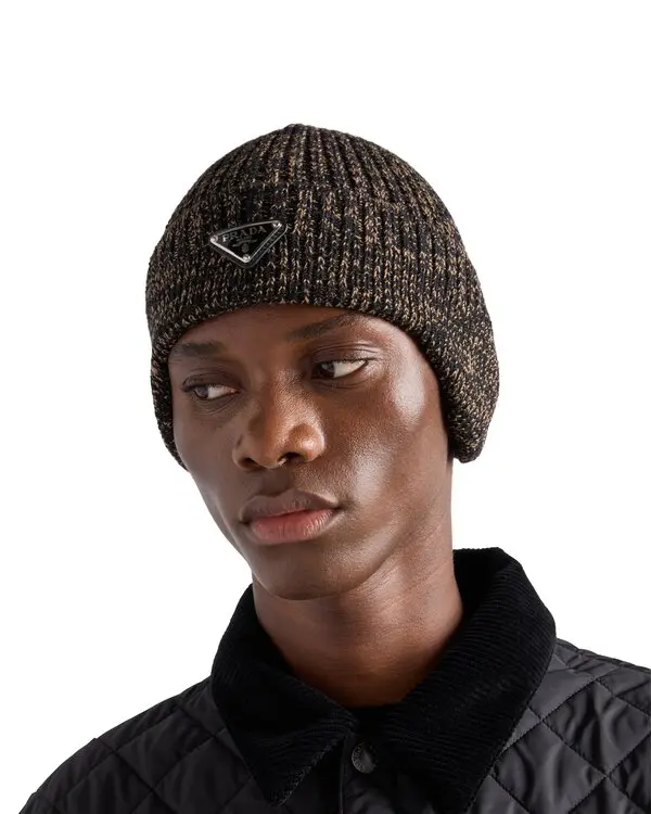 Prada Mélange Wool Beanie - Black