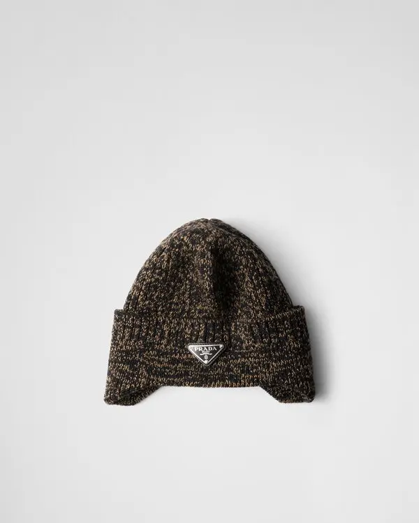 Prada Mélange Wool Beanie - Black/camel