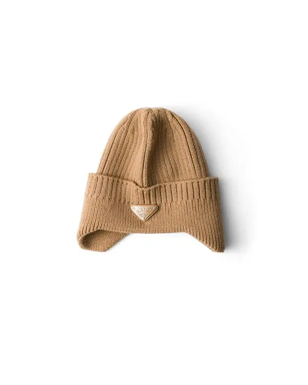 Prada Ribbed Beanie - Brown