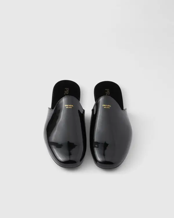Prada Patent Leather Slippers - Black | Editorialist