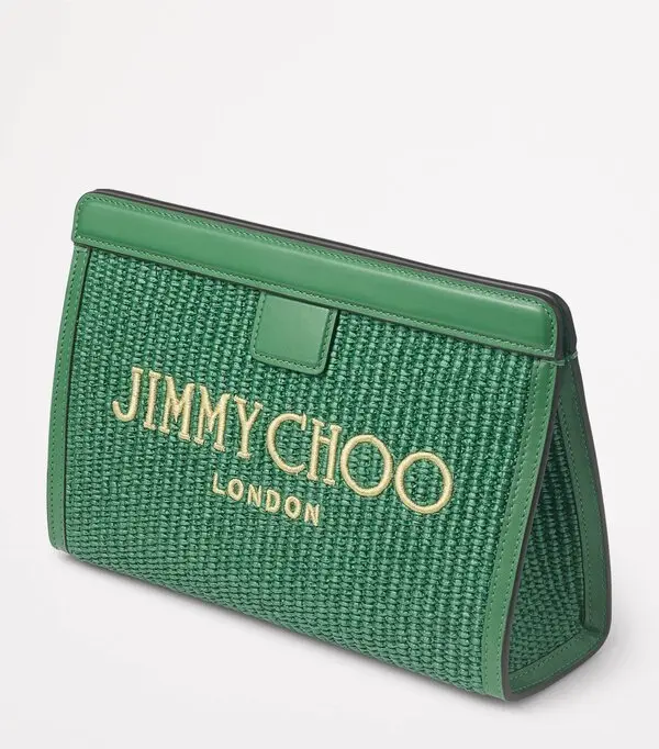 JIMMY CHOO Raffia Avenue Pouch With Leather Trim