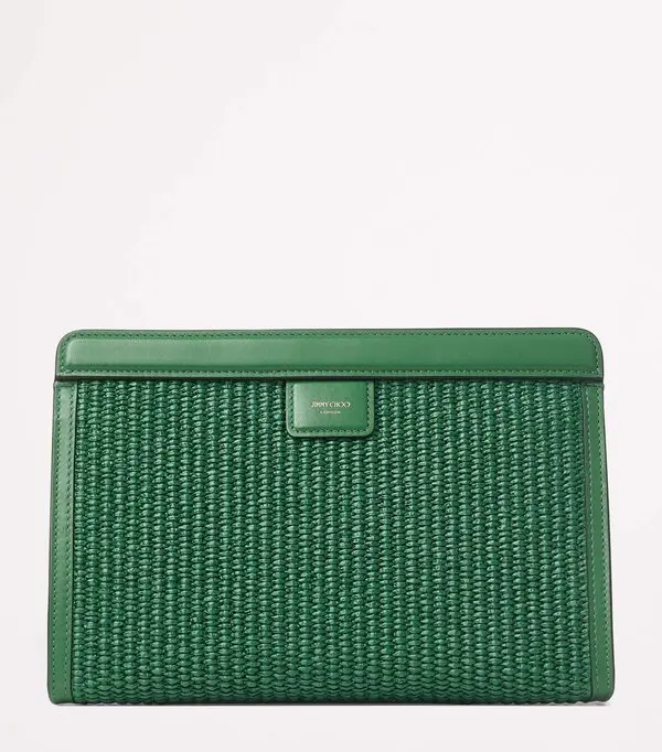 JIMMY CHOO Raffia Avenue Pouch With Leather Trim