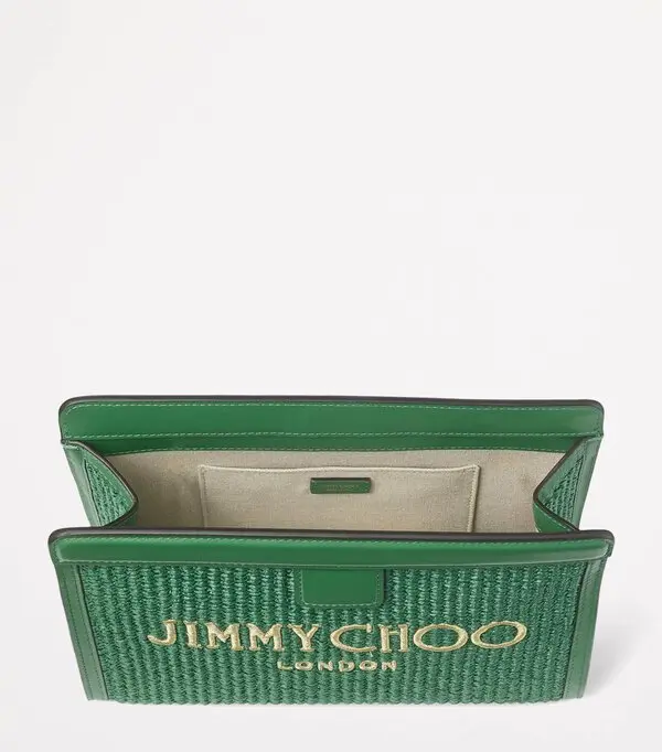 JIMMY CHOO Raffia Avenue Pouch With Leather Trim