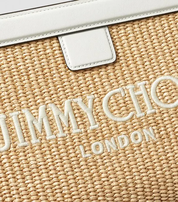 JIMMY CHOO Raffia Leather-trim Avenue Pouch - White