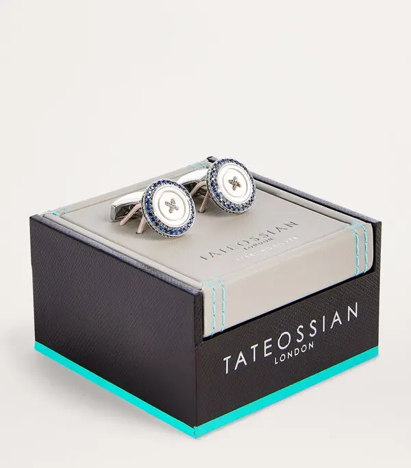 Tateossian Stainless Steel And Sapphire Button Cufflinks