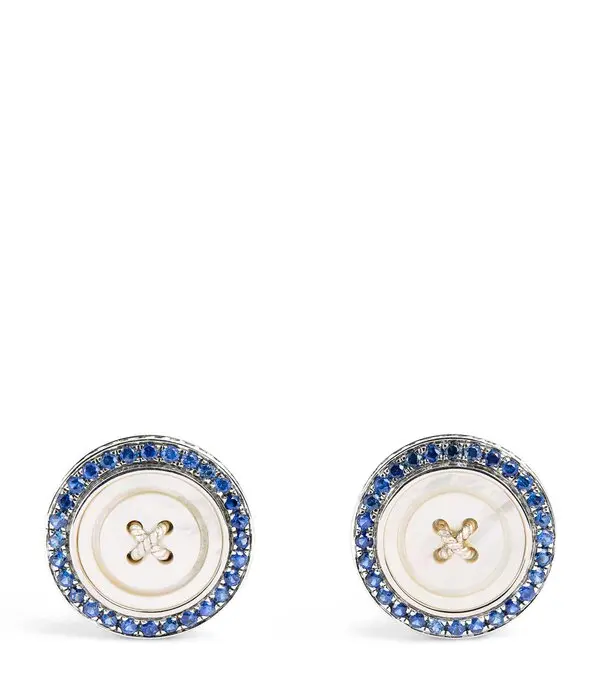 Tateossian Stainless Steel And Sapphire Button Cufflinks - Blue
