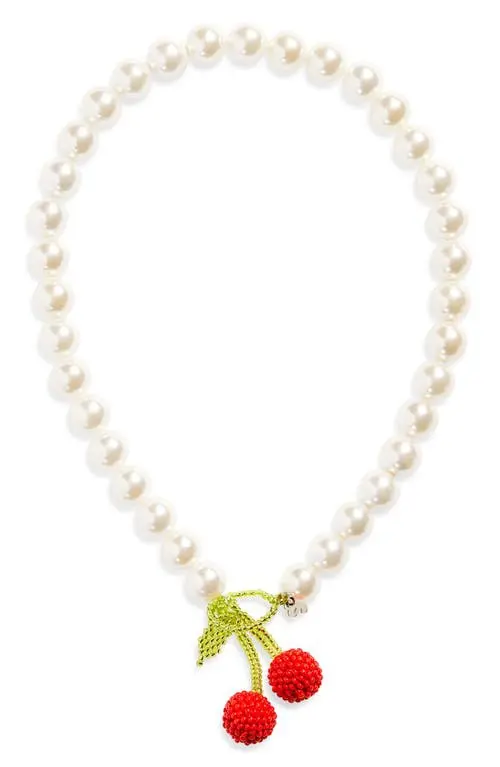 PURA UTZ Mother Of Cherry Faux Pearl Necklace - Pearl / Red / Green
