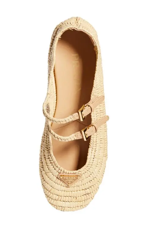 Prada Raffia Mary Jane Flat - Naturale