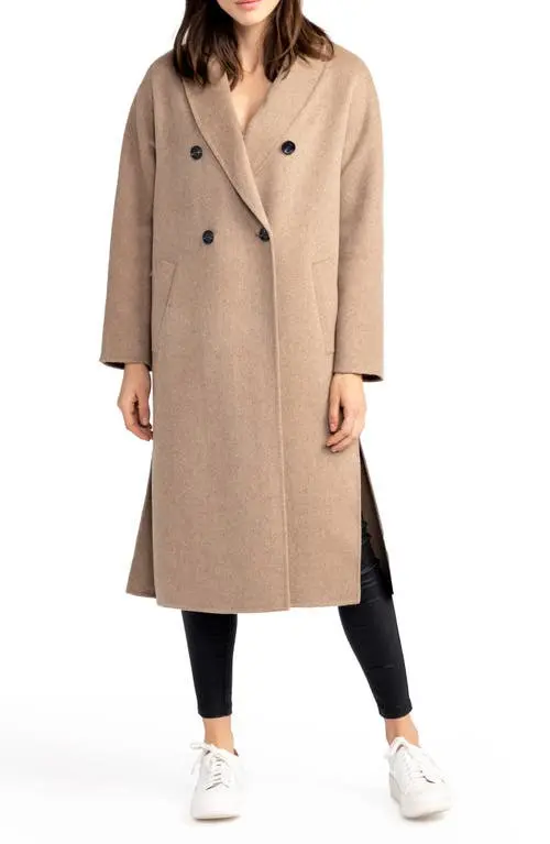 BELLE & BLOOM Oversize Double Breasted Wool Blend Coat - Oat