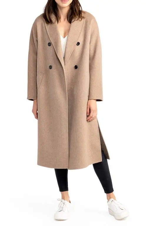 BELLE & BLOOM Oversize Double Breasted Wool Blend Coat - Oat