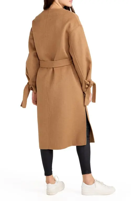 BELLE & BLOOM Collarless Belted Wool Blend Coat