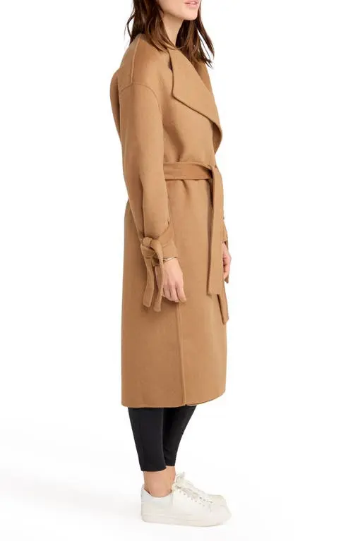 BELLE & BLOOM Collarless Belted Wool Blend Coat