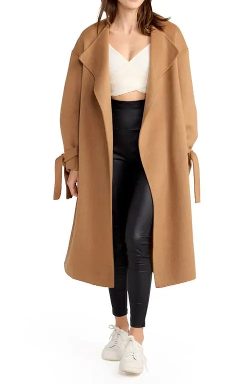 BELLE & BLOOM Collarless Belted Wool Blend Coat