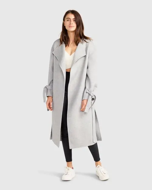 BELLE & BLOOM Head Over Heels Collarless Robe Coat - Grey Marle