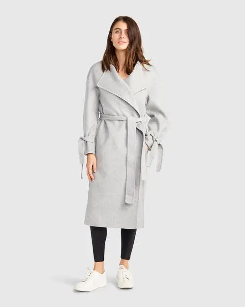 BELLE & BLOOM Head Over Heels Collarless Robe Coat - Grey Marle