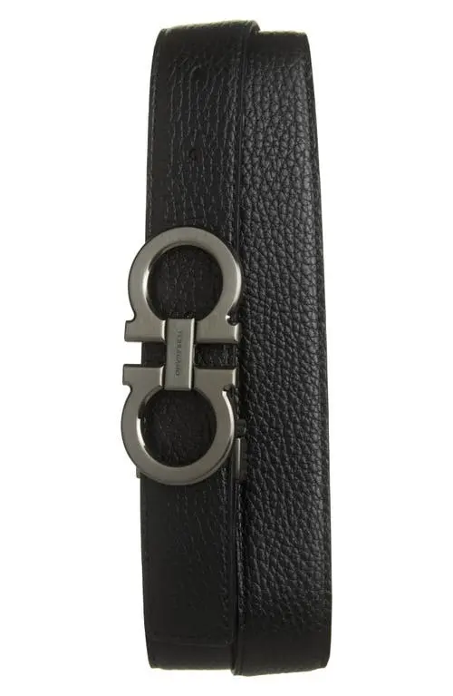 FERRAGAMO Double Gancio Leather Belt - Nero Clay