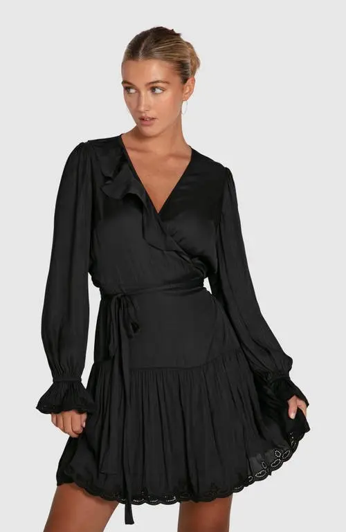 BELLE & BLOOM Wild Flower Embroidered Wrap Dress - Black