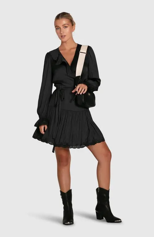 BELLE & BLOOM Wild Flower Embroidered Wrap Dress - Black