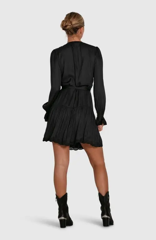 BELLE & BLOOM Wild Flower Embroidered Wrap Dress - Black