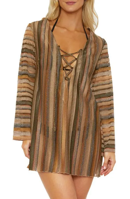 ISABELLA ROSE Syracuse Lace-up Metallic Swim Cover-up - Brown Multi