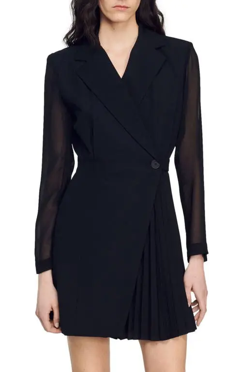 Sandro Tailored Wraparound Dress With Pleated Skirt