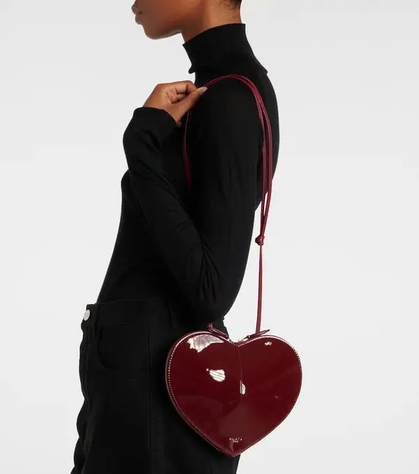 Alaïa Le Cour Patent Leather Heart Crossbody Bag - Burgundy