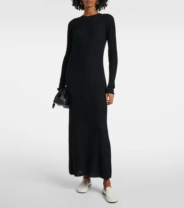 TOTEME Cable-knit Wool Maxi Dress - Black