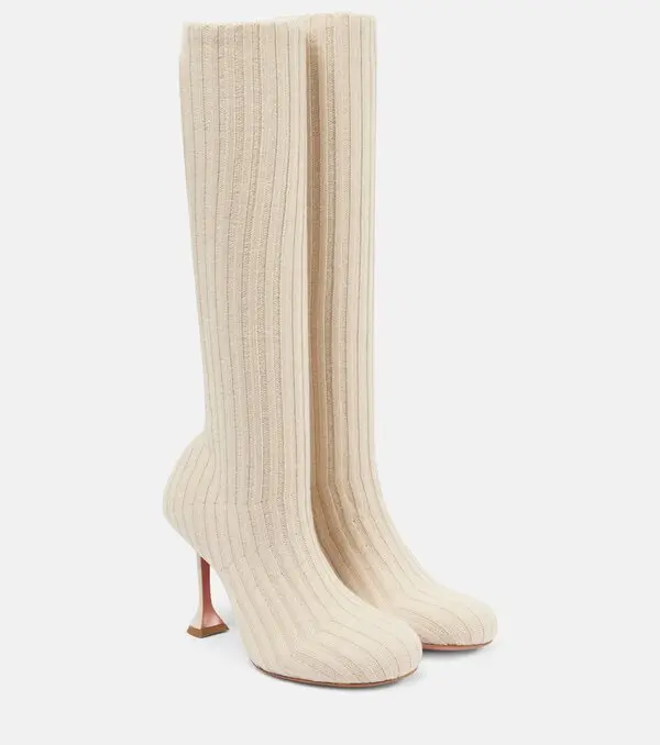 Amina Muaddi Veneda 95 Knee-high Sock Boots - Beige