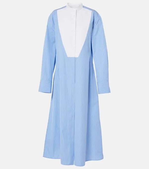 JIL SANDER Pinstripe Cotton Shirt Dress - Blue