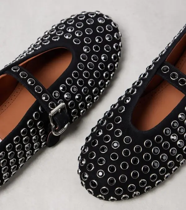 Alaïa Crystal-embellished Suede Ballet Flats - Black
