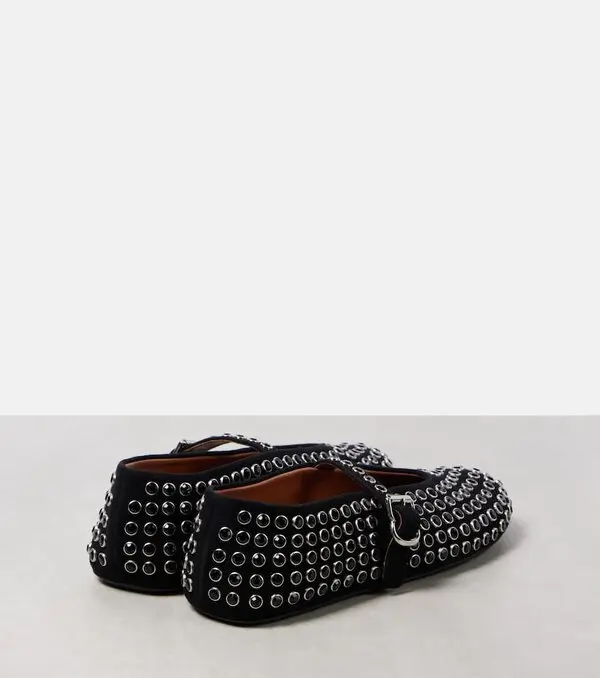 Alaïa Crystal-embellished Suede Ballet Flats - Black