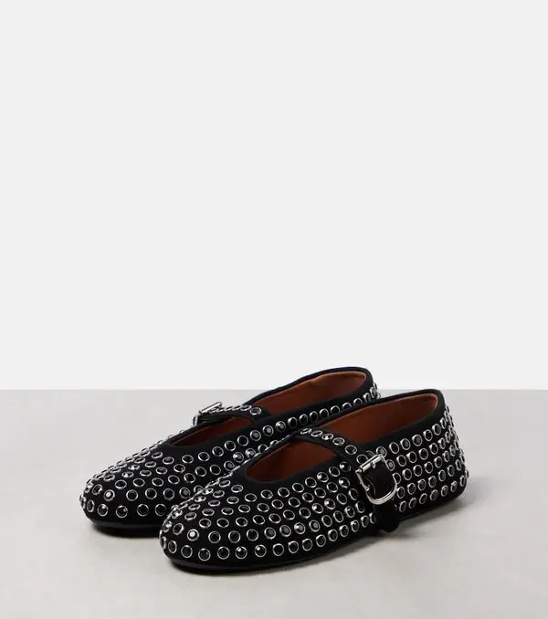 Alaïa Crystal-embellished Suede Ballet Flats - Black