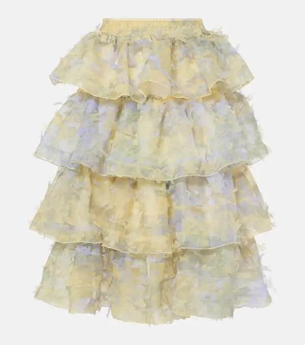 SUSAN FANG Ruffled Appliqué Midi Skirt