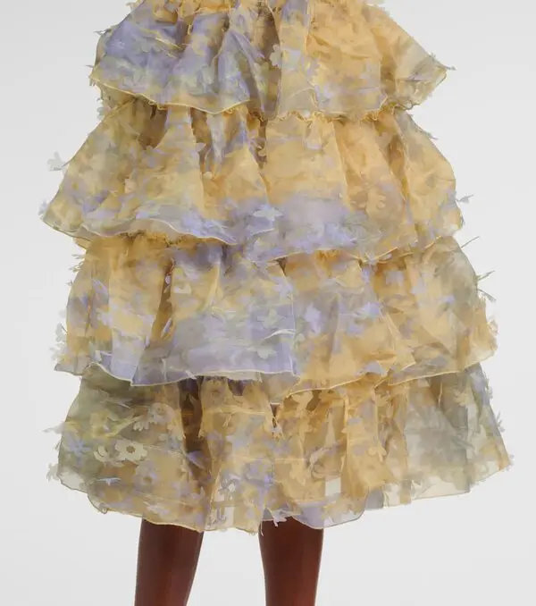 SUSAN FANG Ruffled Appliqué Midi Skirt
