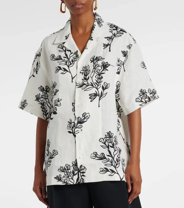 Jacquemus Jean Floral Linen Bowling Shirt - White