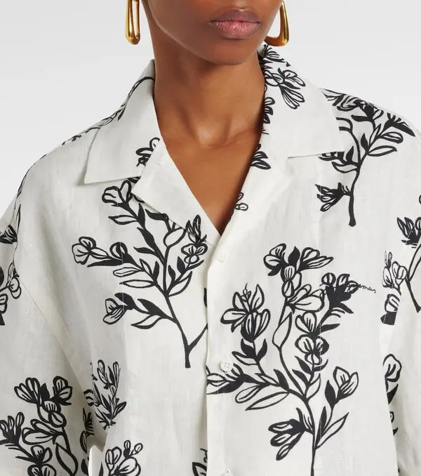 Jacquemus Jean Floral Linen Bowling Shirt - White
