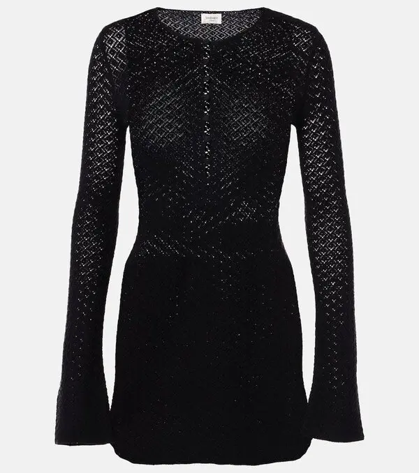 Saint Laurent Wool-blend Crochet Minidress