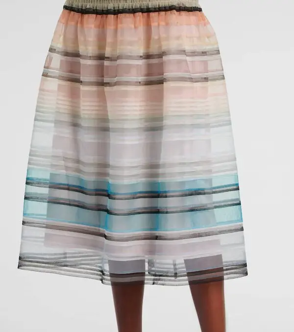 SUSAN FANG Striped Tulle Midi Skirt