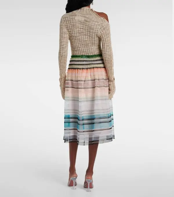 SUSAN FANG Striped Tulle Midi Skirt